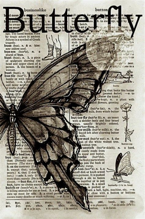 Vintage Butterfly Poster On Old Book Page Grunge Posters Printable