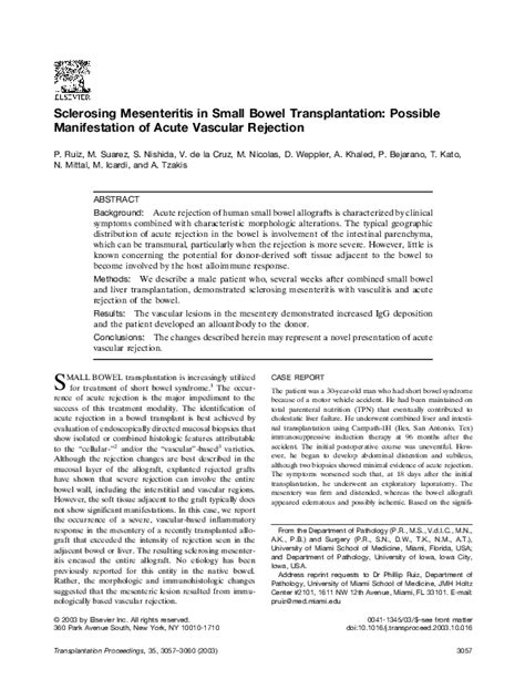 Sclerosing Mesenteritis In Small Bowel Transplantation Possible Manifestation Of Acute Vascular