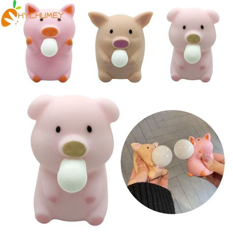 Hychumey Cute Pig Spitting Bubble Quick Rebound Tpr Decompression Toy