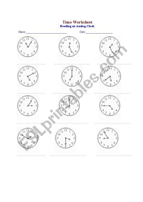 Reading An Analog Clock Esl Worksheet By Huongtra1083
