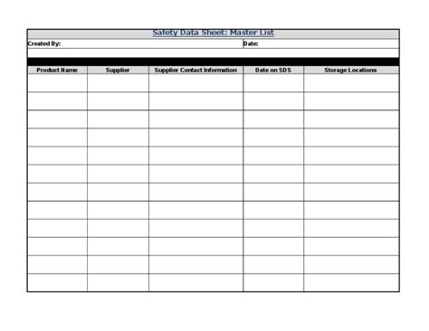 Safety Data Sheet Master List Template Pdf