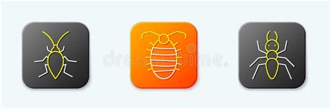 Set Line Cockroach Larva Insect And Ant Icon Vector Stock