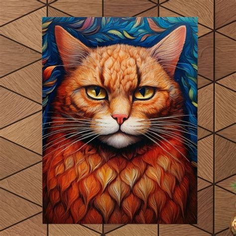 Orange Tabby Cat Art Print Feline Portrait Whimsical Wall Decor Etsy