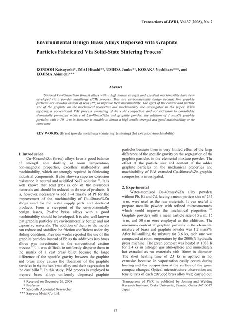 Pdf Environmental Benign Brass Alloys Dispersed With Graphite Particles Fabricated Via Solid