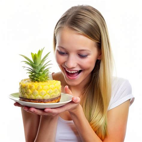 Premium Photo A Girl Having Pineapple Paradise Pleasure Cake