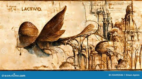 Leonardo Da Vincilandscape With Wingdetail From Annu Stock Illustration