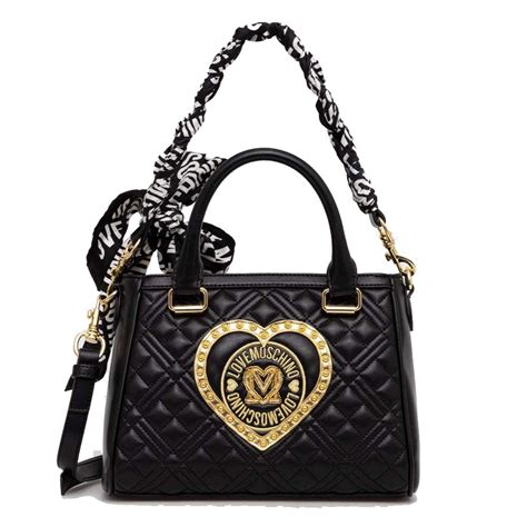 Borsa Donna A Mano Love Moschino Nera Con Maxi Logo E Foulard A Sconto