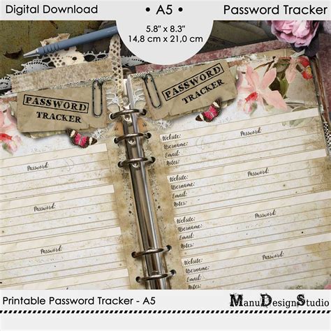 A5 Password Tracker Printable Etsy
