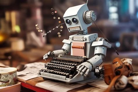 Premium Ai Image Cute Journalist Robot Typing On A Vintage Typewriter