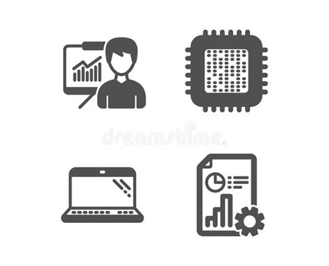 Presentation Cpu Processor And Laptop Icons Report Sign Education Board Computer Component