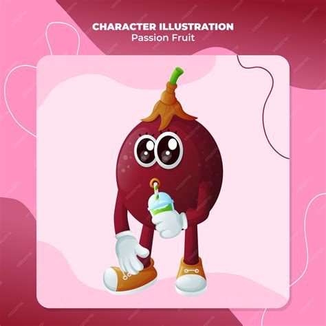 Premium Vector Cute Passion Fruit Character Drinking A Green Smoothie