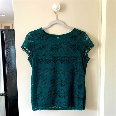 Loft Tops Loft Emerald Green Lace Short Sleeve Top Poshmark
