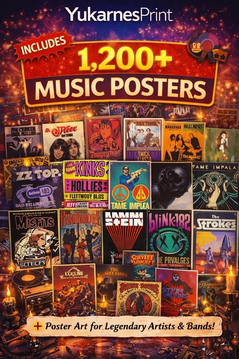 1200 Vintage Music Poster Bundle Retro Rock Bands Classic Concert