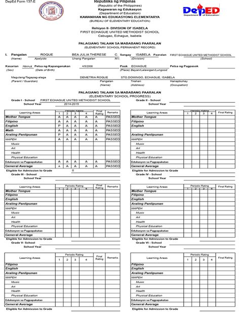Deped Form 137 Elementary Pdf Physical Education Social Institutions