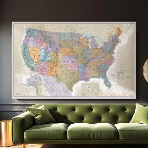 Us Map Laminated Poster Etsy