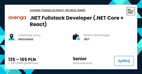 Praca Net Fullstack Developer Net Core React Fullstack Avenga Agencja Pracy Nr Kraz