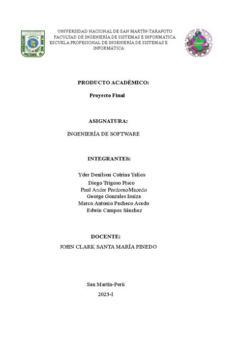 Proyecto Final Ingenieria De Software Diseño Para La Ingeniería Universidad Nacional De San