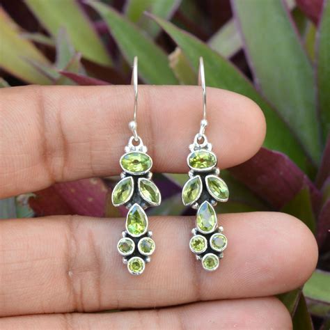 Handmade Peridot Sterling Silver Dangle Earrings Etsy