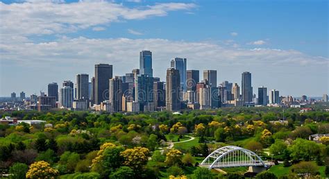 Stunning Panoramic View Of Minneapolis Skyline From A Lush Green Park