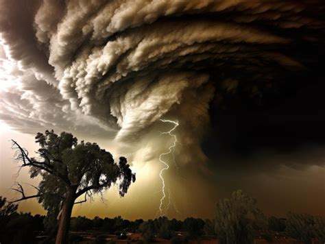 Tornado Peligroso Con Rayos En El Callejón De Tornados Foto Premium