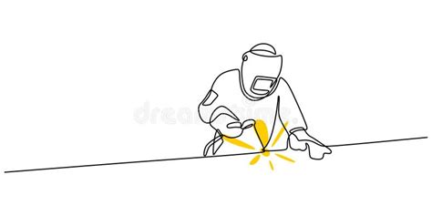 Continuous Line Vector Art Of A Welder In Action During The Welding