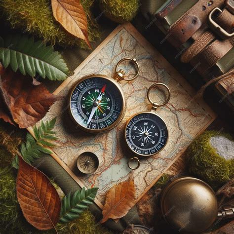 Premium Photo Map And Compass Realistic Photo