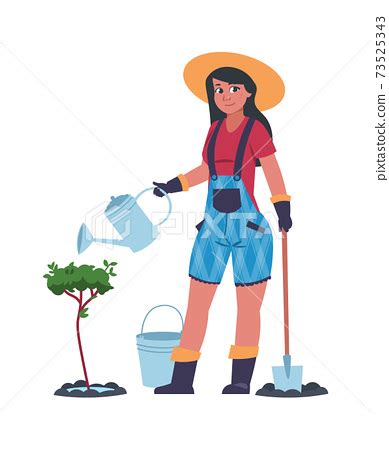 Woman Working In Garden Cartoon Young Female Stock Illustration