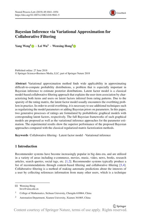Bayesian Inference Via Variational Approximation For Collaborative