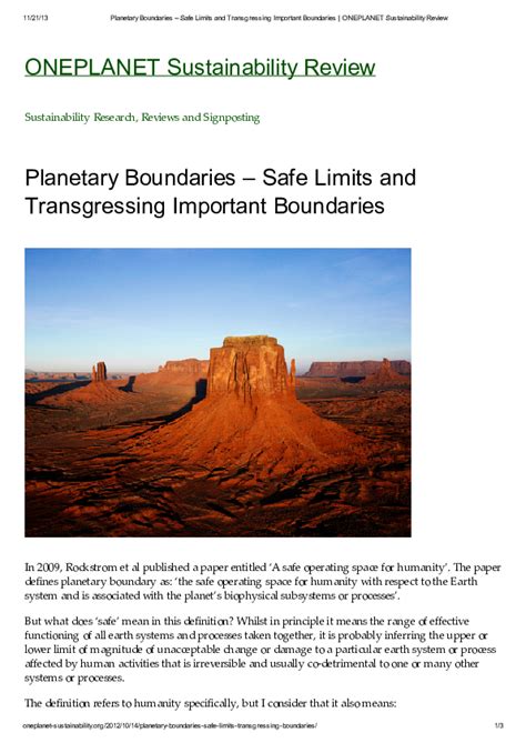 Pdf Planetary Boundaries Safe Limits And Transgressing Important