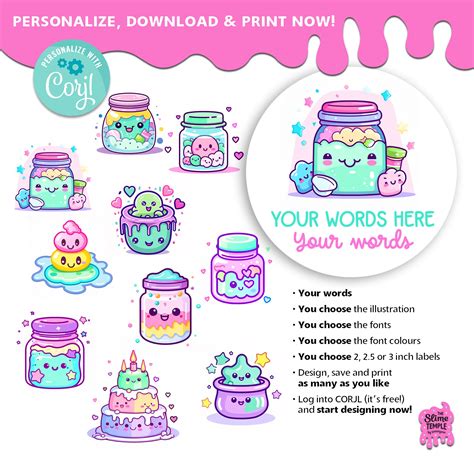 Editable Slime Pot Labels 2 2 5 Or 3 Inch Label Template Avery
