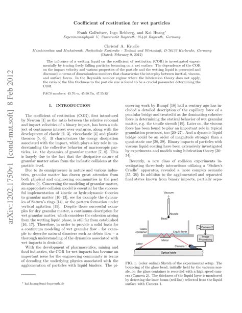 Pdf Coefficient Of Restitution For Wet Particles