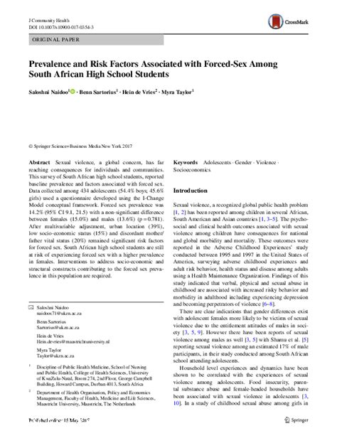 Pdf Prevalence And Risk Factors Associated With Forced Sex Among