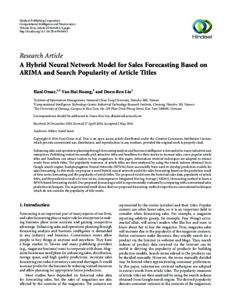 pdf a hybrid neural network model for sales forecasting based on