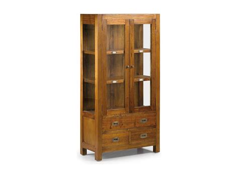 Vitrina Mindy Madera Maciza 2 Puertas 3 Cajones 2 Estantes Orka 70 Cm