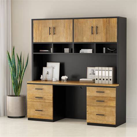 Kristiansand Solid Wood Black Desk With Hutch