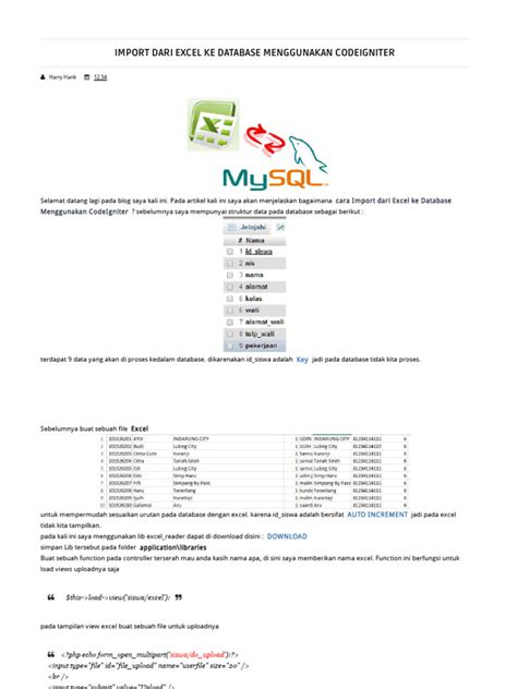 import dari excel ke database menggunakan codeigniter h4nk blogs pdf