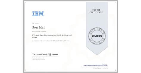 Son Mai On Linkedin Completion Certificate For Etl And Data Pipelines With Shell Airflow And