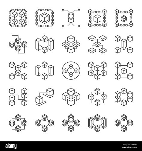Set Of Blockchain Technology Abstract Outline Icons Block Chain Vector