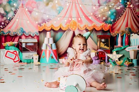 Fun At The Circus Birthday Cake Smash Photo Backdrop