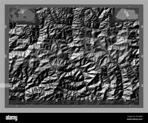Trongsa District Of Bhutan Bilevel Elevation Map With Lakes And Rivers Corner Auxiliary