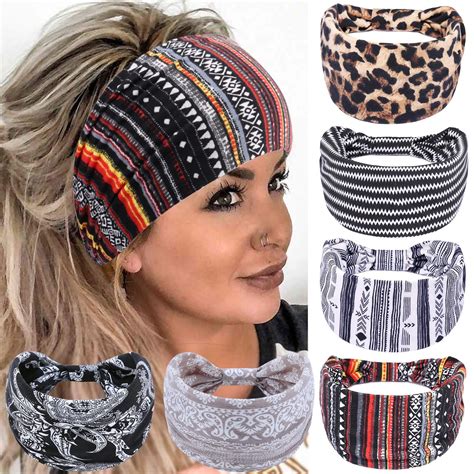 Headbands For Women 6 Pcs Wide Boho Headbands Elastic Bandana Non Slip