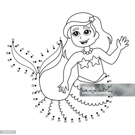 Dot To Dot Dancing Mermaid Terisolasi Halaman Mewarnai Ilustrasi Stok