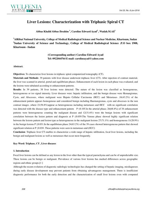 Pdf Liver Lesions Characterization With Triphasic Spiral Ct