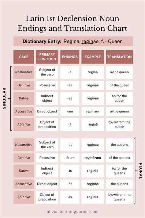 Latin 1st Declension Noun Endings Latin Language Learning Latin