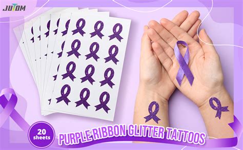 20 Sheets 240 Pcs Purple Ribbon Glitter Tattoos Domestic