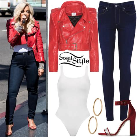 Bebe Rexha Red Leather Jacket Skinny Jeans
