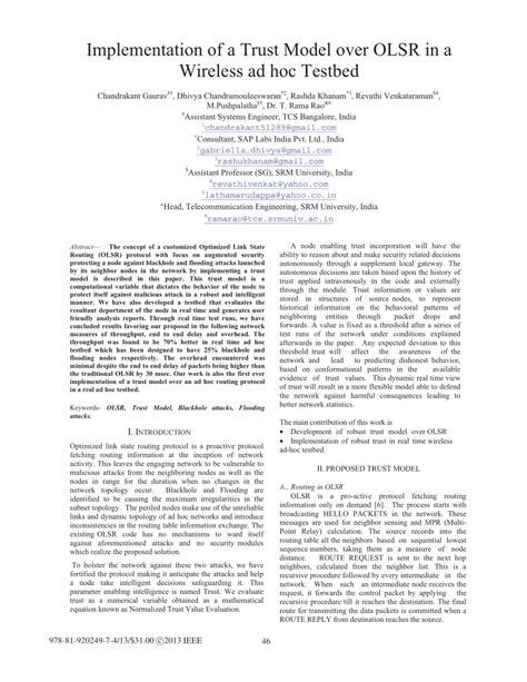 Pdf Implementation Of A Trust Model Over Olsr In A Wireless Ad Hoc Testbed