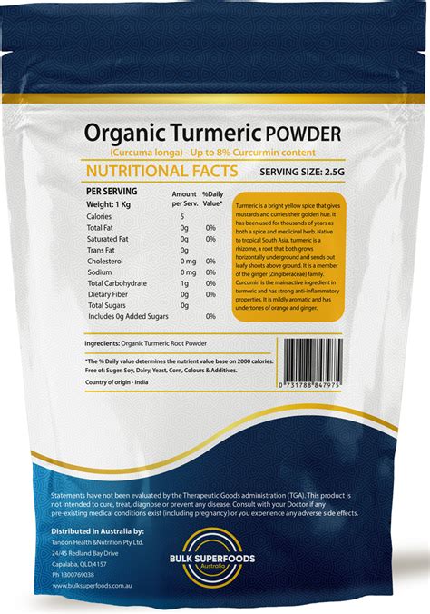 Organic Turmeric Powder 1kg 6 Curcumin By Bulk Superfoods Health Co