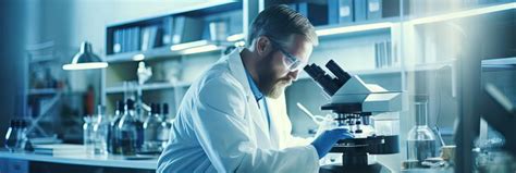 Premium Ai Image Scientist Examining Samples Under Microscope In Modern Lab