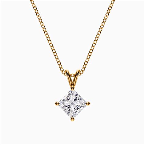 34 Carat Lab Diamond Princess Pendant In Yellow Gold